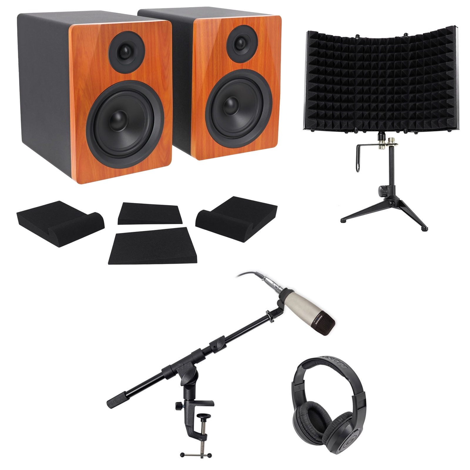 (2) Rockville 5.25" 250w Active Studio Monitors+Mic+Headphones+Stand ...