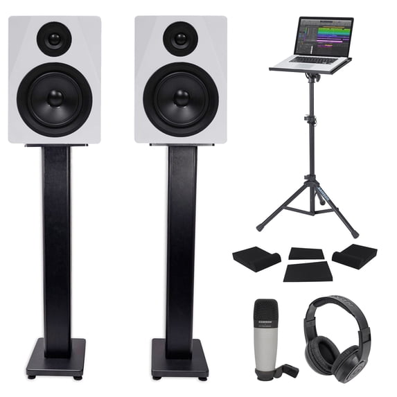 (2) Rockville 5.25 250w Powered Studio Monitors+Stands+Headphones+Mic ...