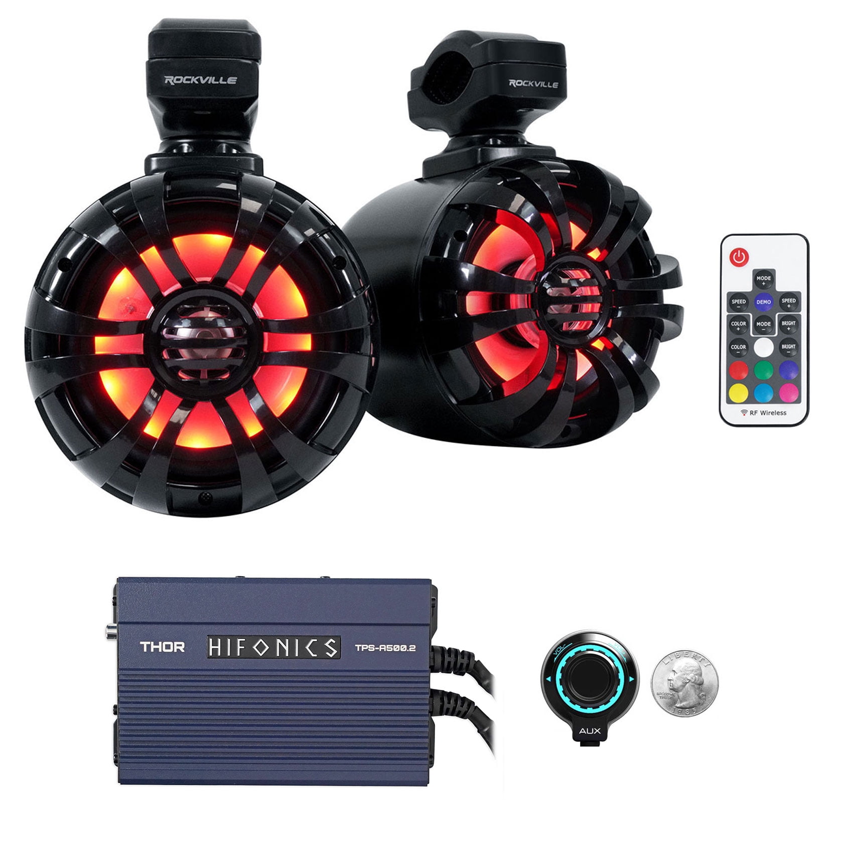 (2) Rockville 5.25" Black LED Tower Speakers+Hifonics Amp+Bluetooth RZR ...