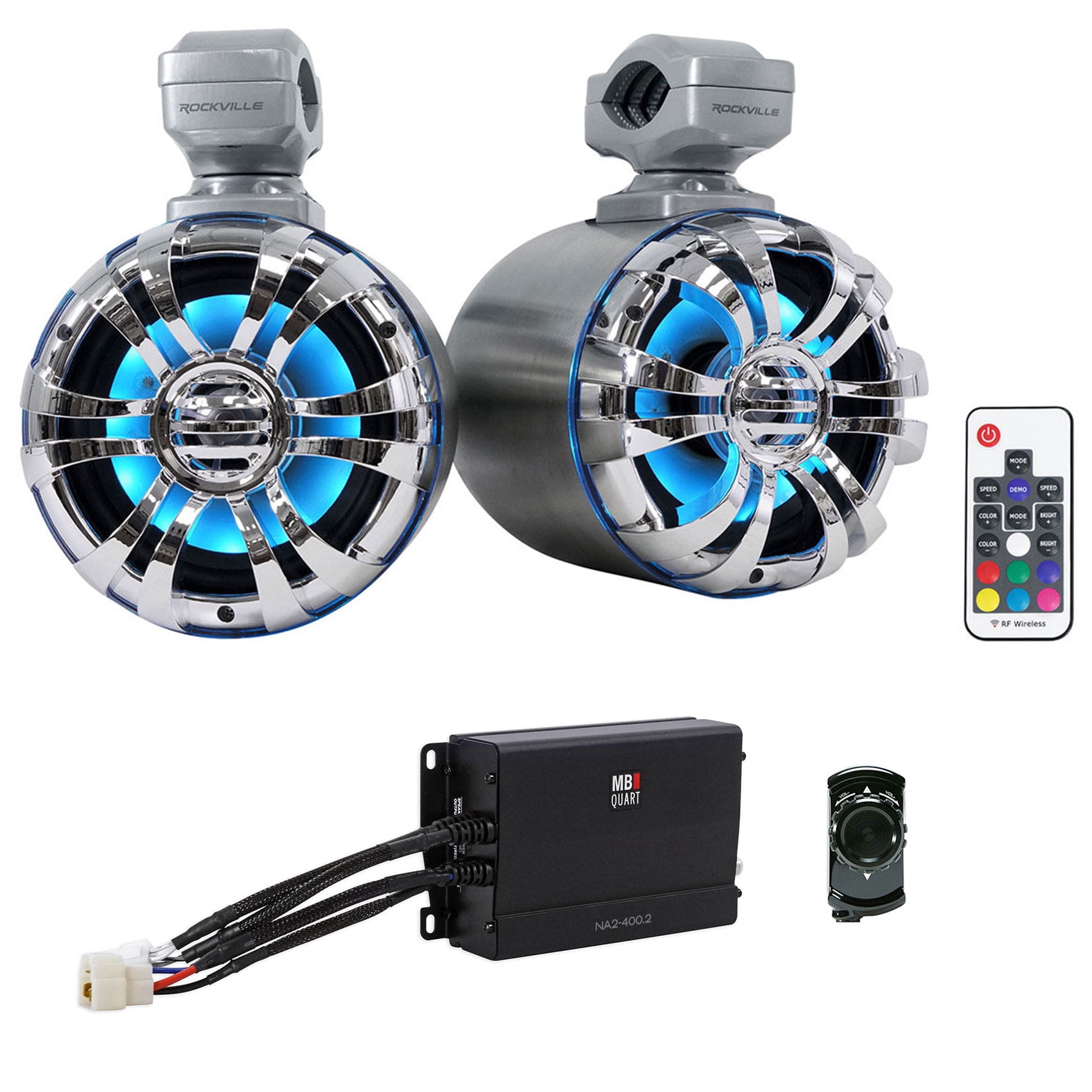 2 Rockville 5.25" LED Tower Speakers+MB QUART Amp+Bluetooth Ctrl For ...