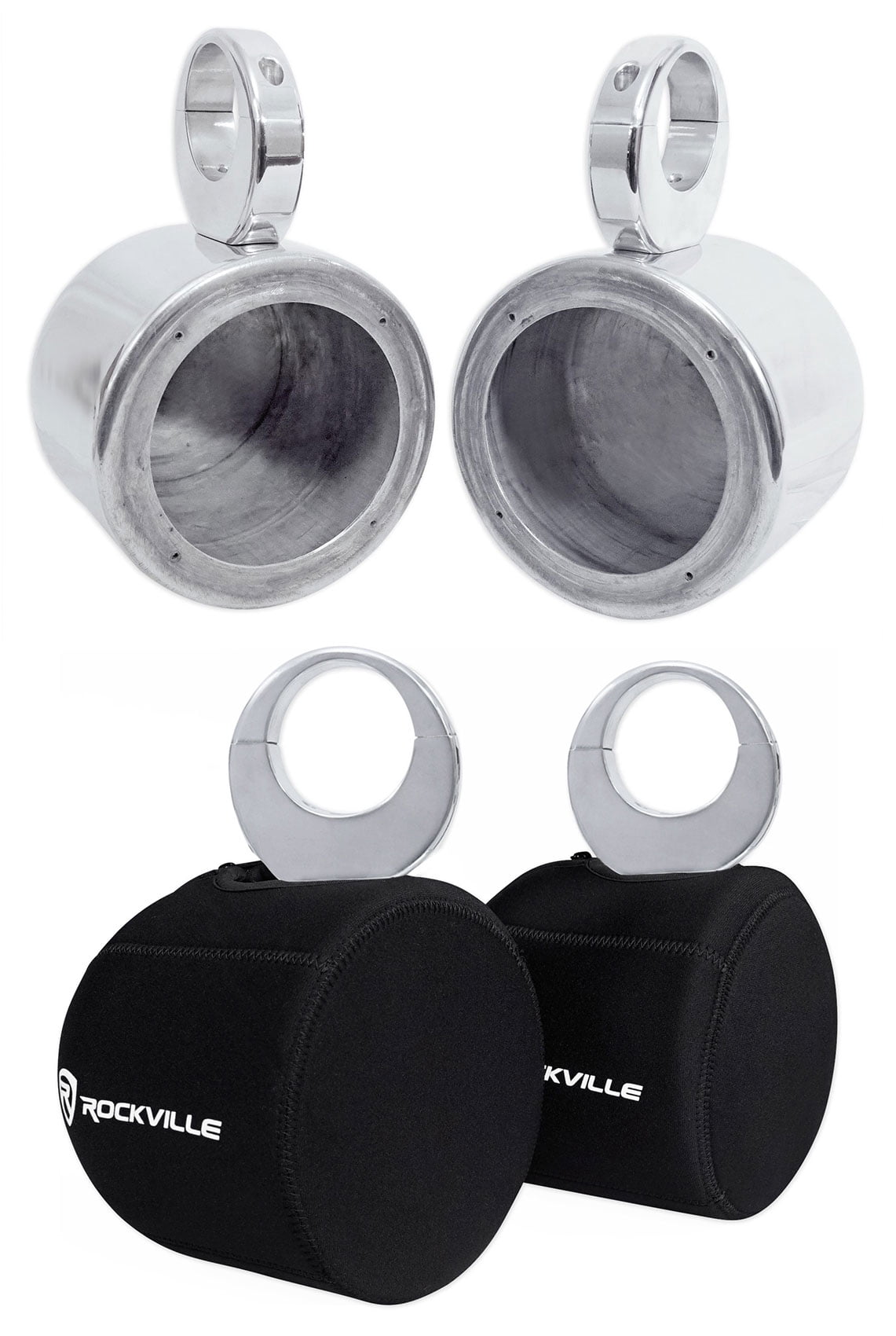 (2) Rockville 5.25" Silver Marine Wakeboard Tower Speaker Pods ...