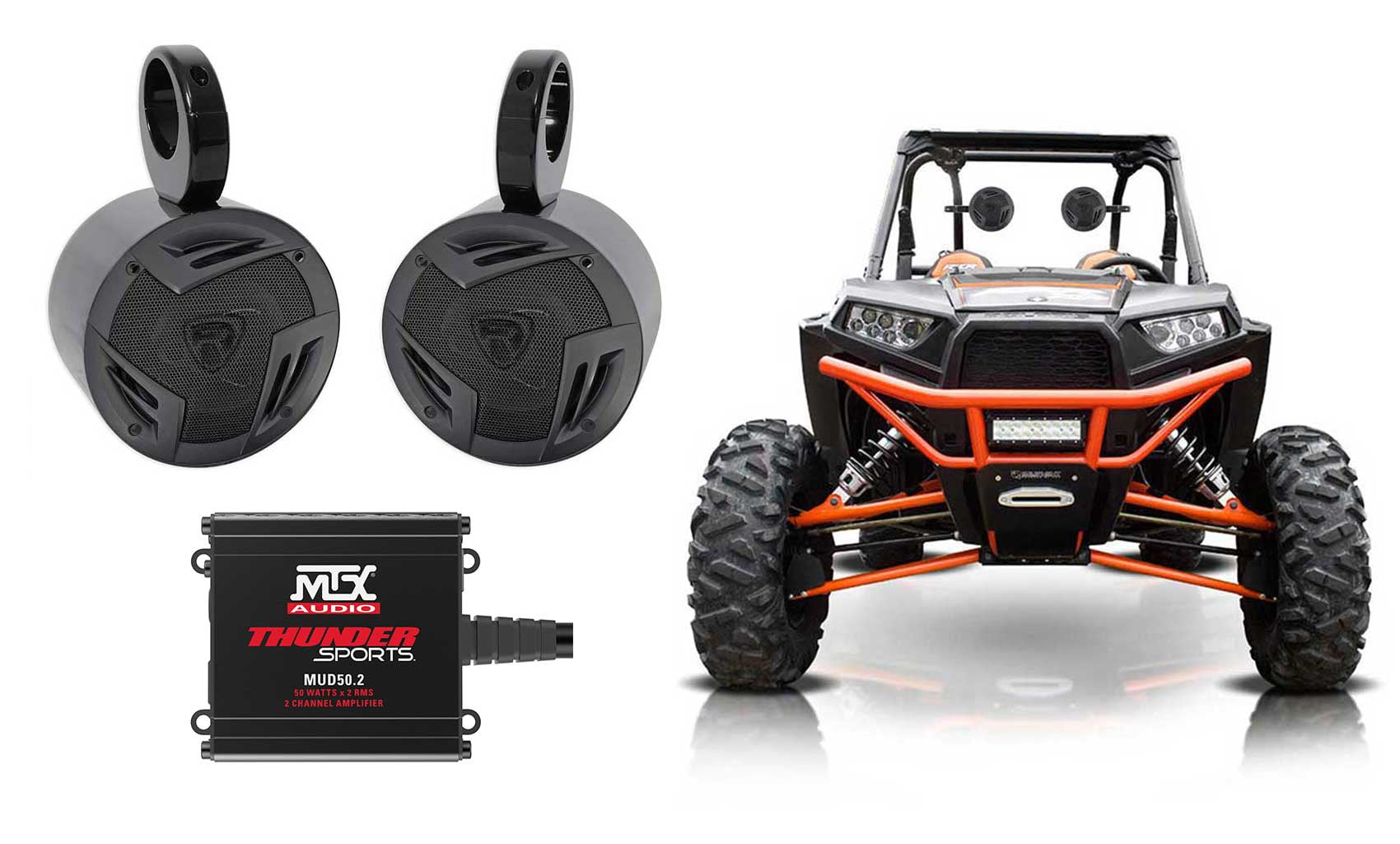 (2) Rockville 5.25" Tower Speakers+2-Ch Amplifier for Polaris/JEEP/ATV ...