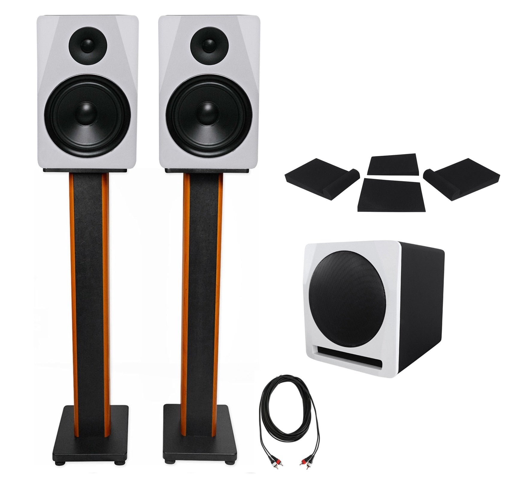 (2) Rockville APM8W 8" Studio Monitors+Active 10" Subwoofer+36" Stands ...