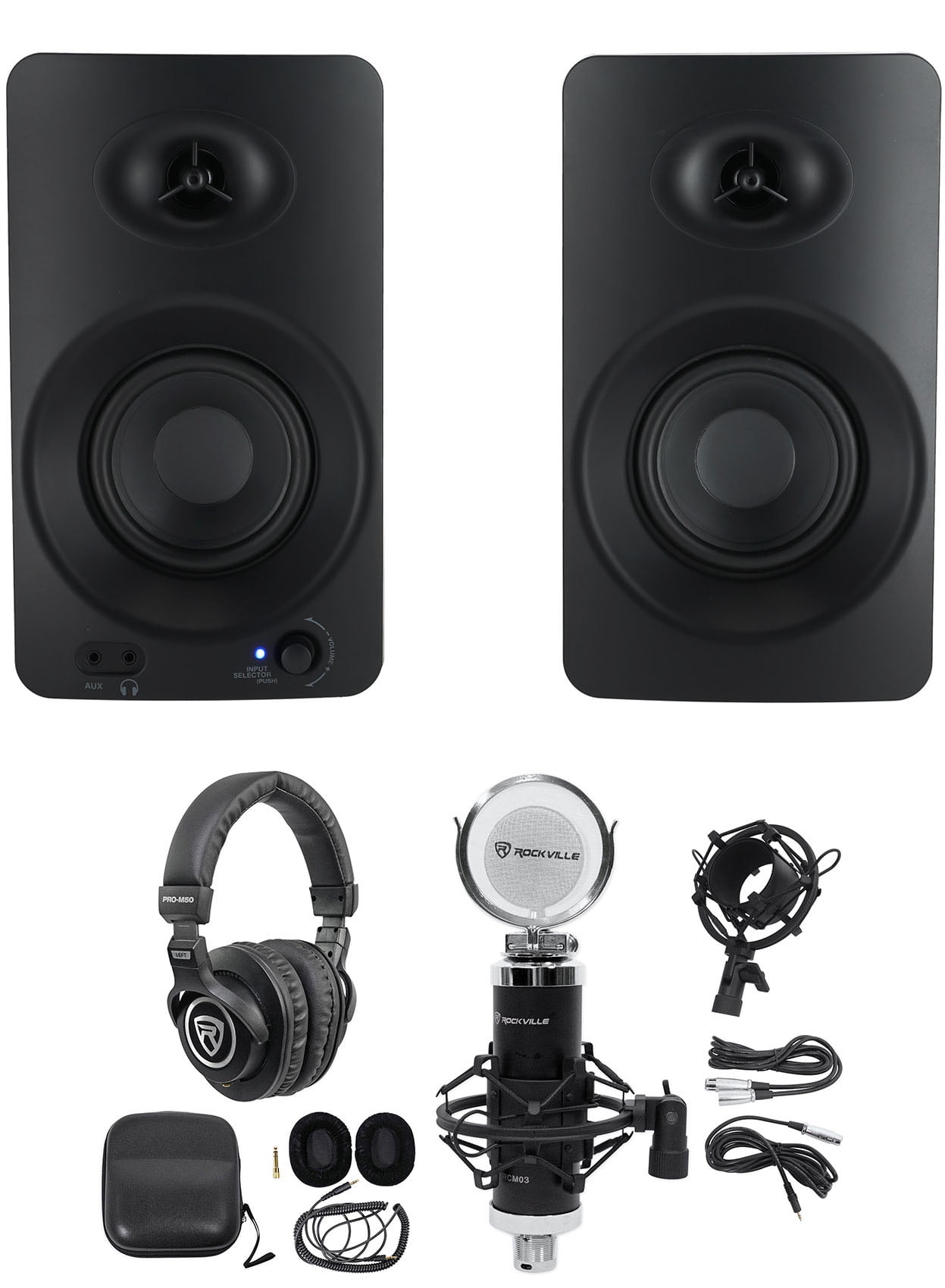 Rockville Pro Music Equipment Bundle: ASM4 4" Powered Studio Monitors ...