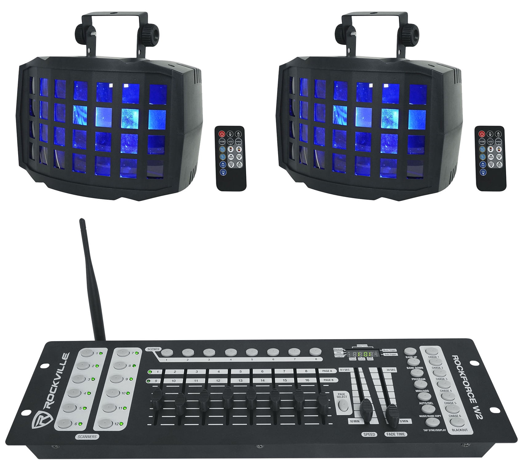 (2) Rockville BD20 Battery Powered Wireless DMX DJ Party Derby Lights ...