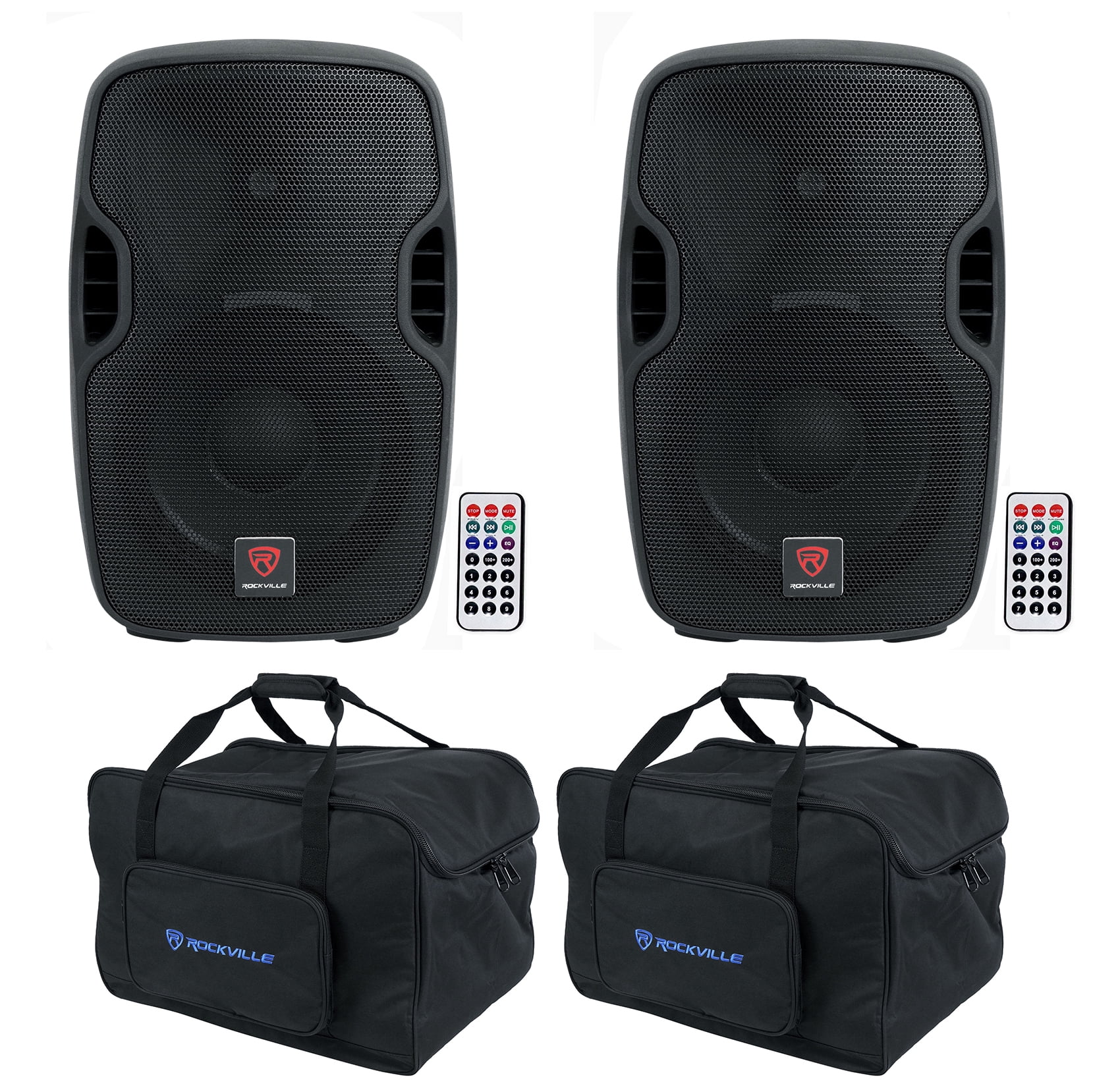 (2) Rockville BPA10 10" 800w DJ PA Speakers w Bluetooth+Carry Bags ...