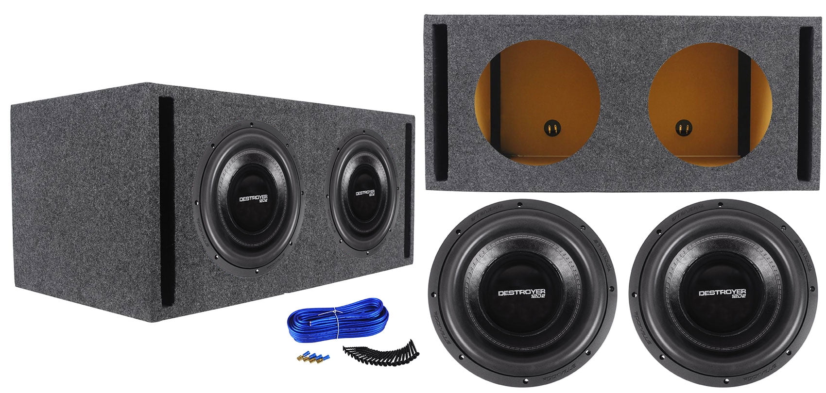 (2) Rockville Destroyer 12D2 12" Competition Subwoofers+Vented Sub Box ...