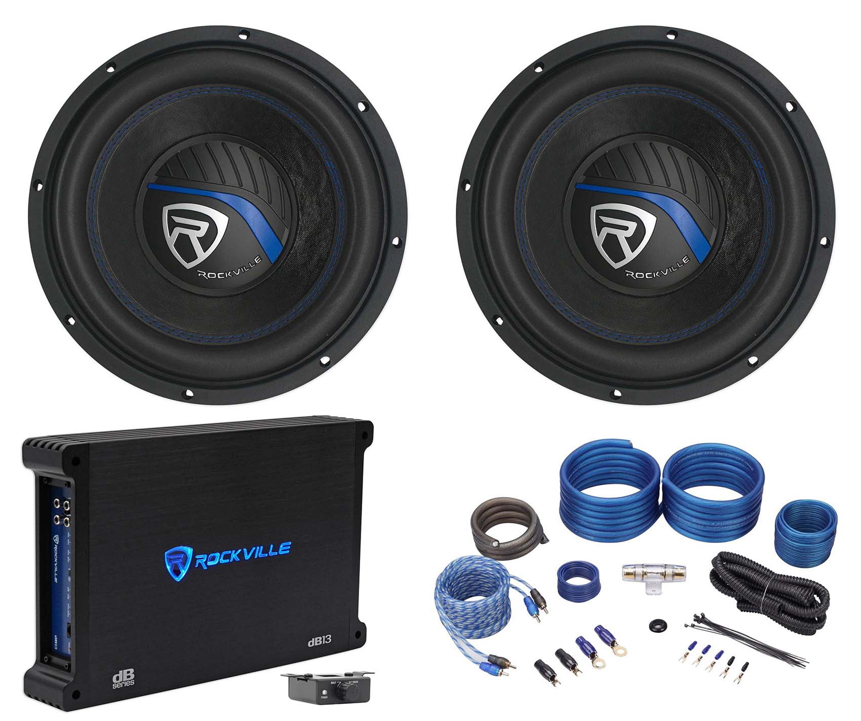 (2) Rockville K5 W10K5S4 10" 1200w 4 Ohm Car Subwoofers+Mono Amplifier ...
