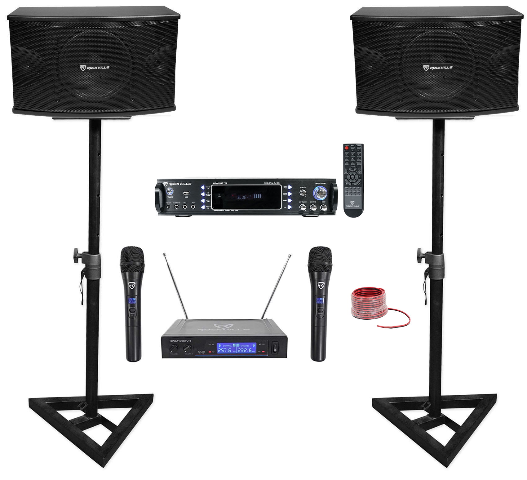 2 Rockville KPS10 Karaoke Speakers+Bluetooth Amp+Adjustable Stands ...