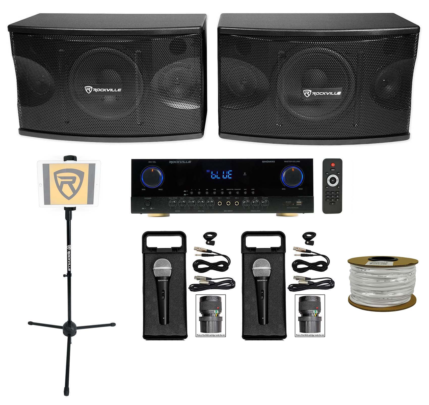 2) Rockville KPS80 8" Karaoke Speakers+Bluetooth Amplifier+2) Mics ...