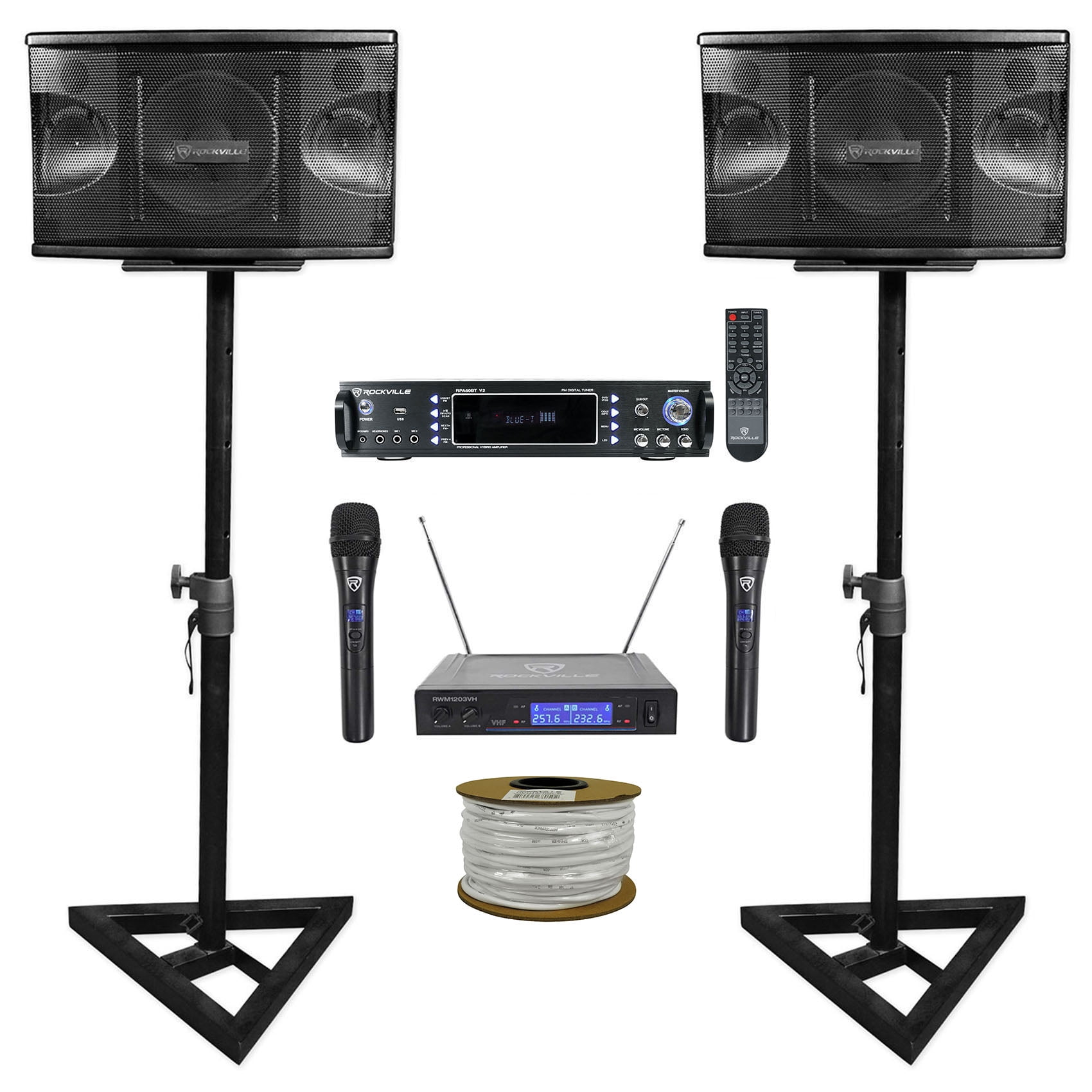 2 Rockville KPS80 Karaoke Speakers+Bluetooth Amp+Adjustable Stands ...