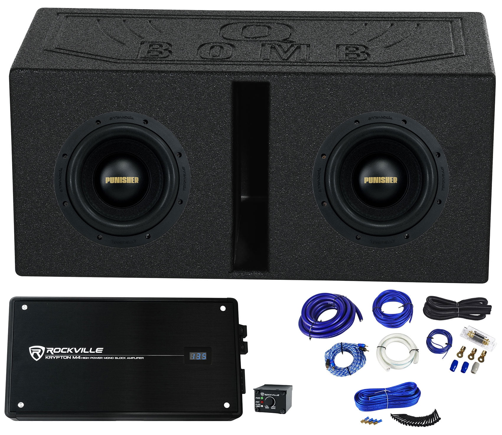 2 Rockville Punisher 8D1 8" 750w RMS Competition Subwoofers+Amplifier ...