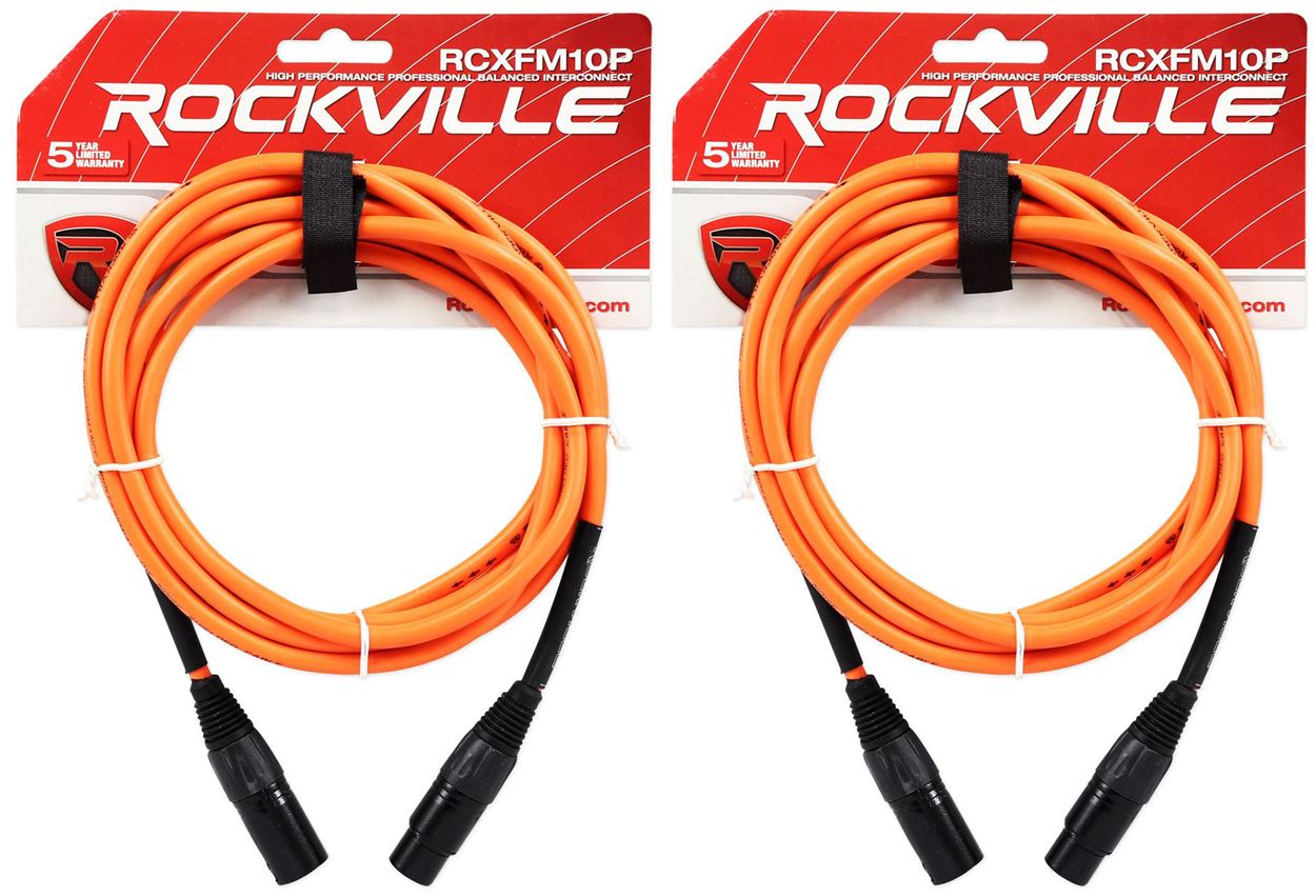 2 Rockville RCXFM10P-O Orange 10' Female to Male REAN XLR Mic Cable 100 ...