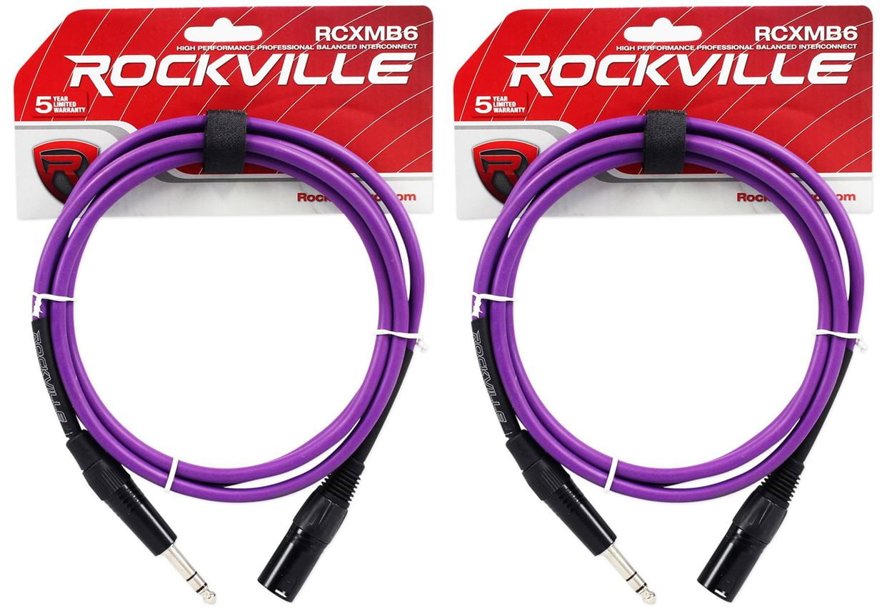 2 Rockville RCXMB6-P Purple 6' Male REAN XLR to 1/4'' TRS Balanced ...