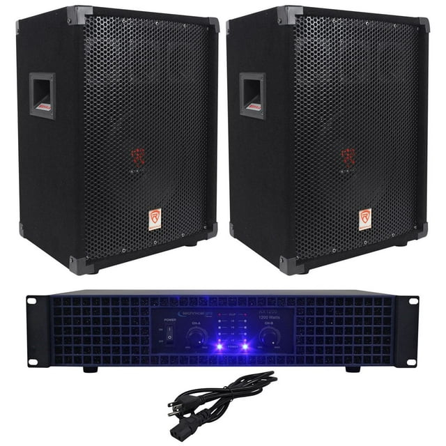 2) Rockville RSG10 10" PA Speakers+Technical Pro AX1200 1200w Power DJ ...