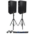 (2) Rockville RSG15 15” 3-Way 1500 Watt 8-Ohm DJ PA Speaker +Stands ...