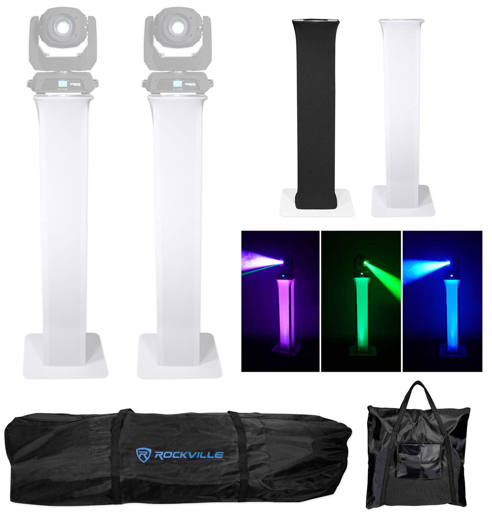Rockville RTP32W Totem Moving Head Light Stands Set, White DJ Truss ...