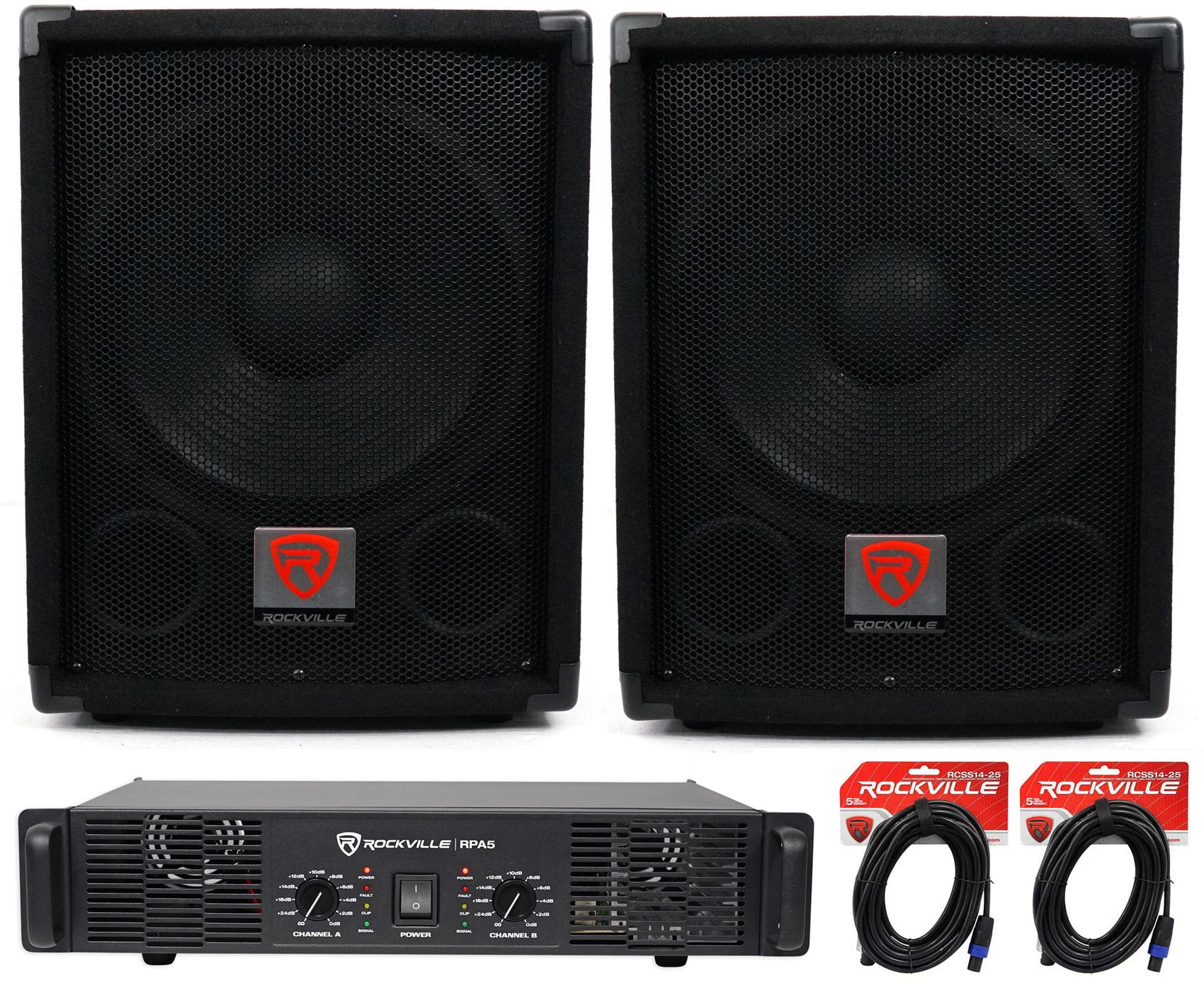 (2) Rockville SBG1128 12" 1200W Pro DJ Subwoofers + RPA5 1000w ...