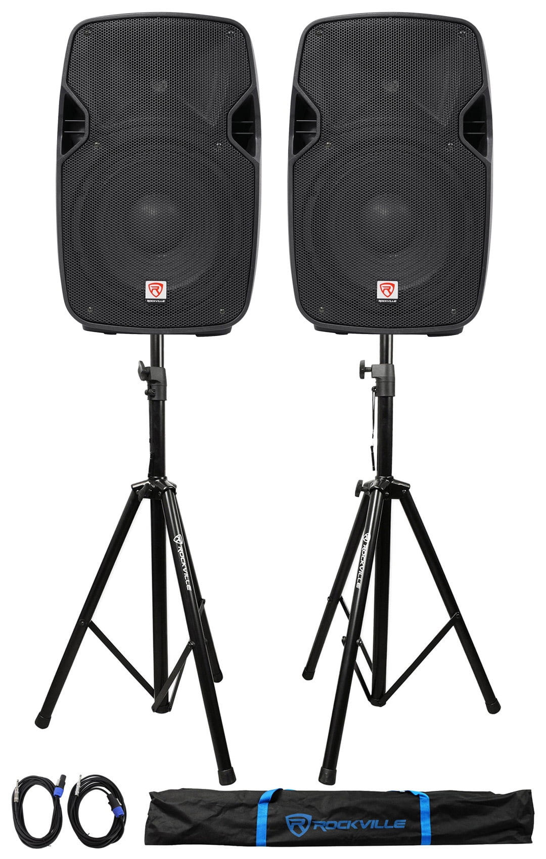 2) Rockville SPGN104 10" Passive 800W ABS Plastic PA Speakers+Stands ...