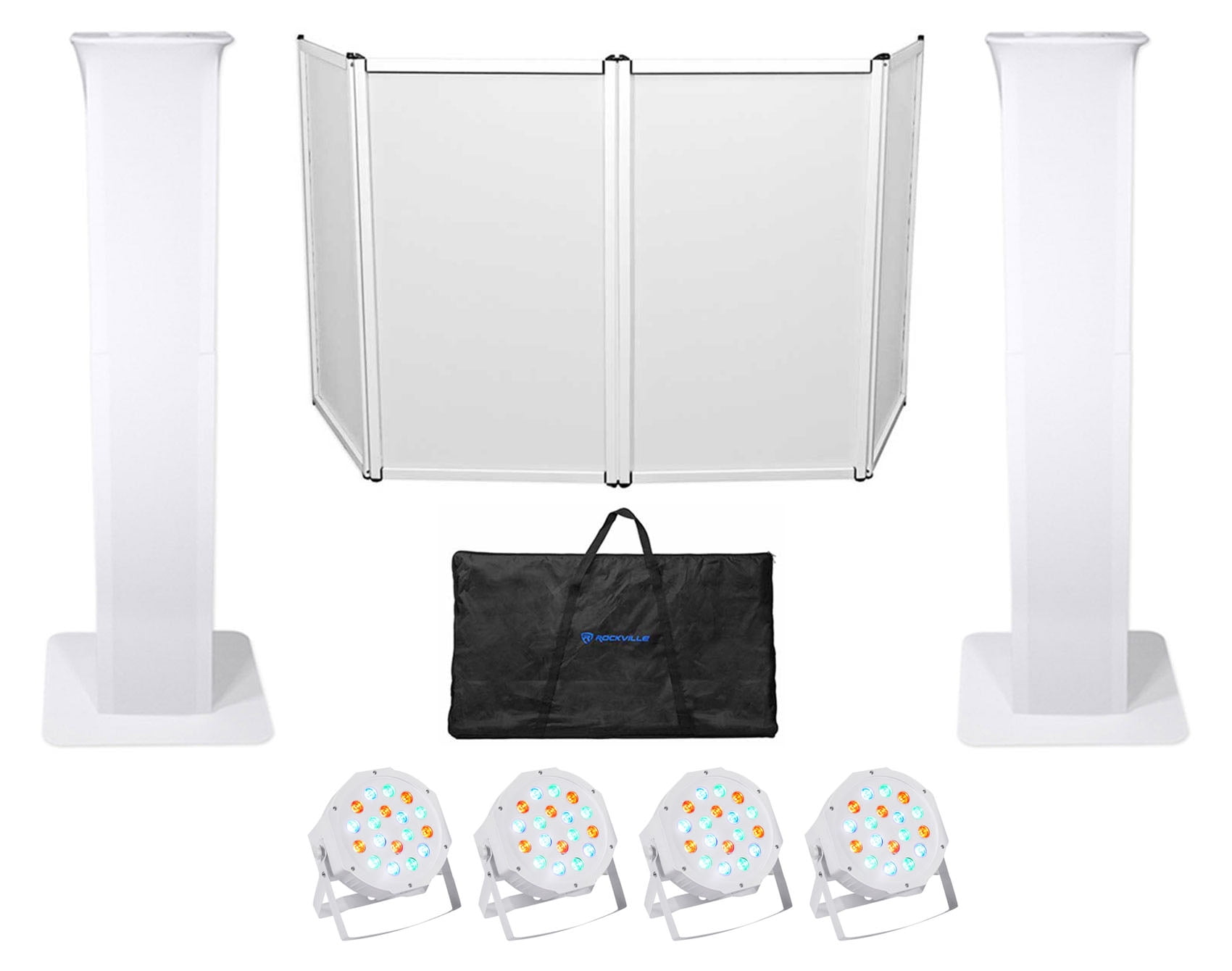 (2) Rockville Totem Moving Head Light Stands+Black+White Scrims+Facade ...