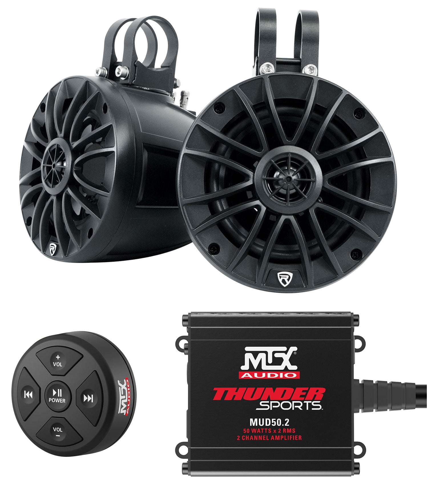 2 Rockville UTV/ATV 5.25" Rollbar Speakers+MTX Audio Amplifier ...
