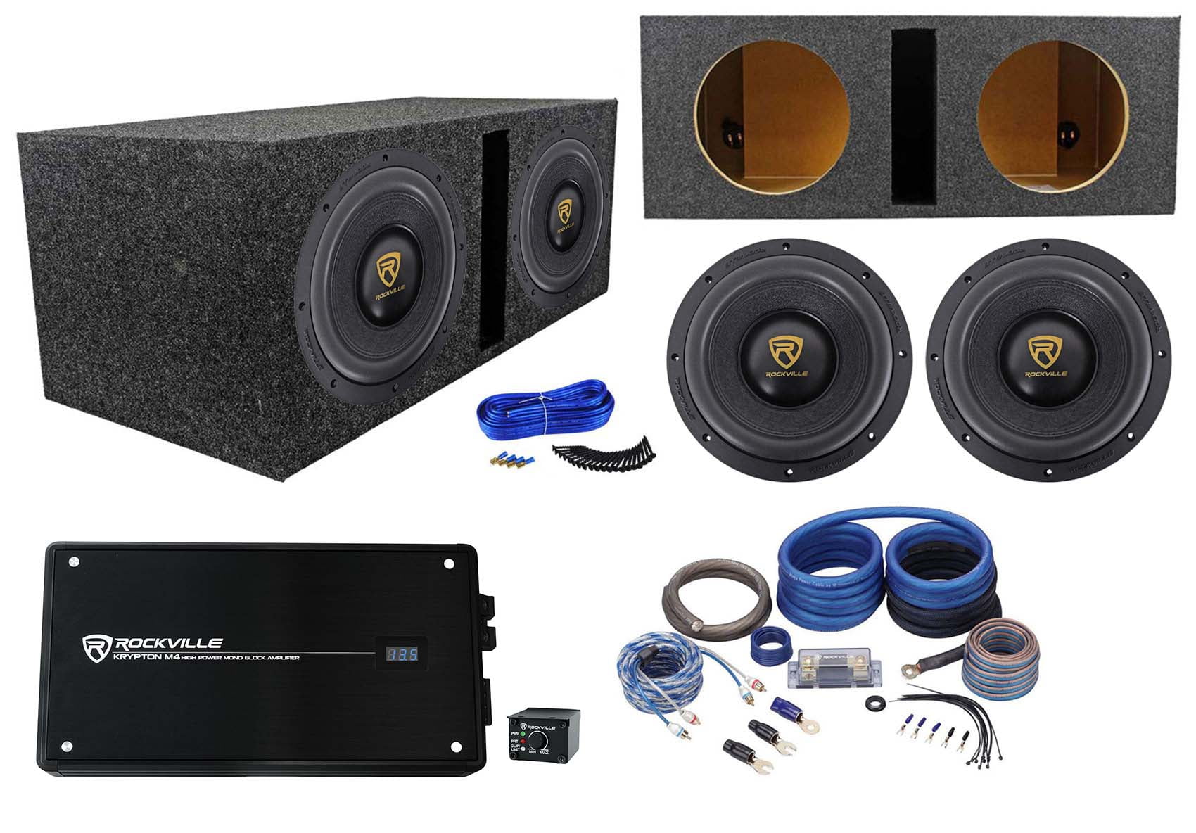 (2) Rockville W10K9D4 10" 6400w Subwoofers+Vented Sub Box+Mono ...
