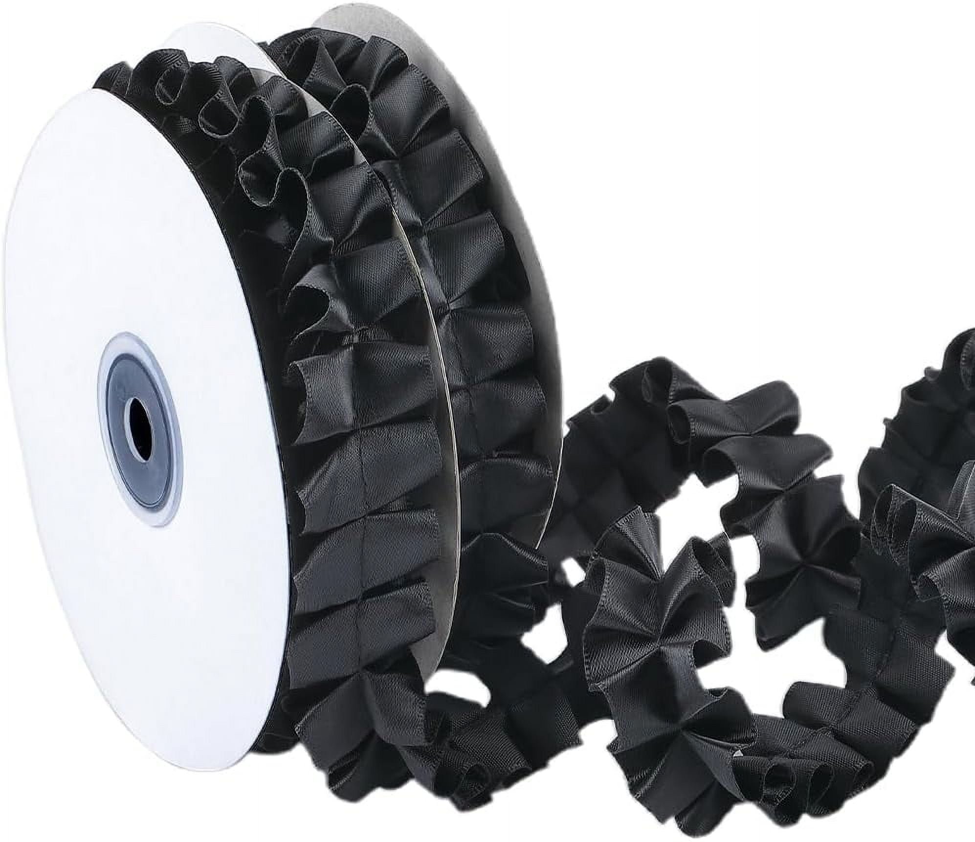 2 Roll 10 Yards Black Satin Ruffle Trim Pleated Lace Fabric Ribbon ...