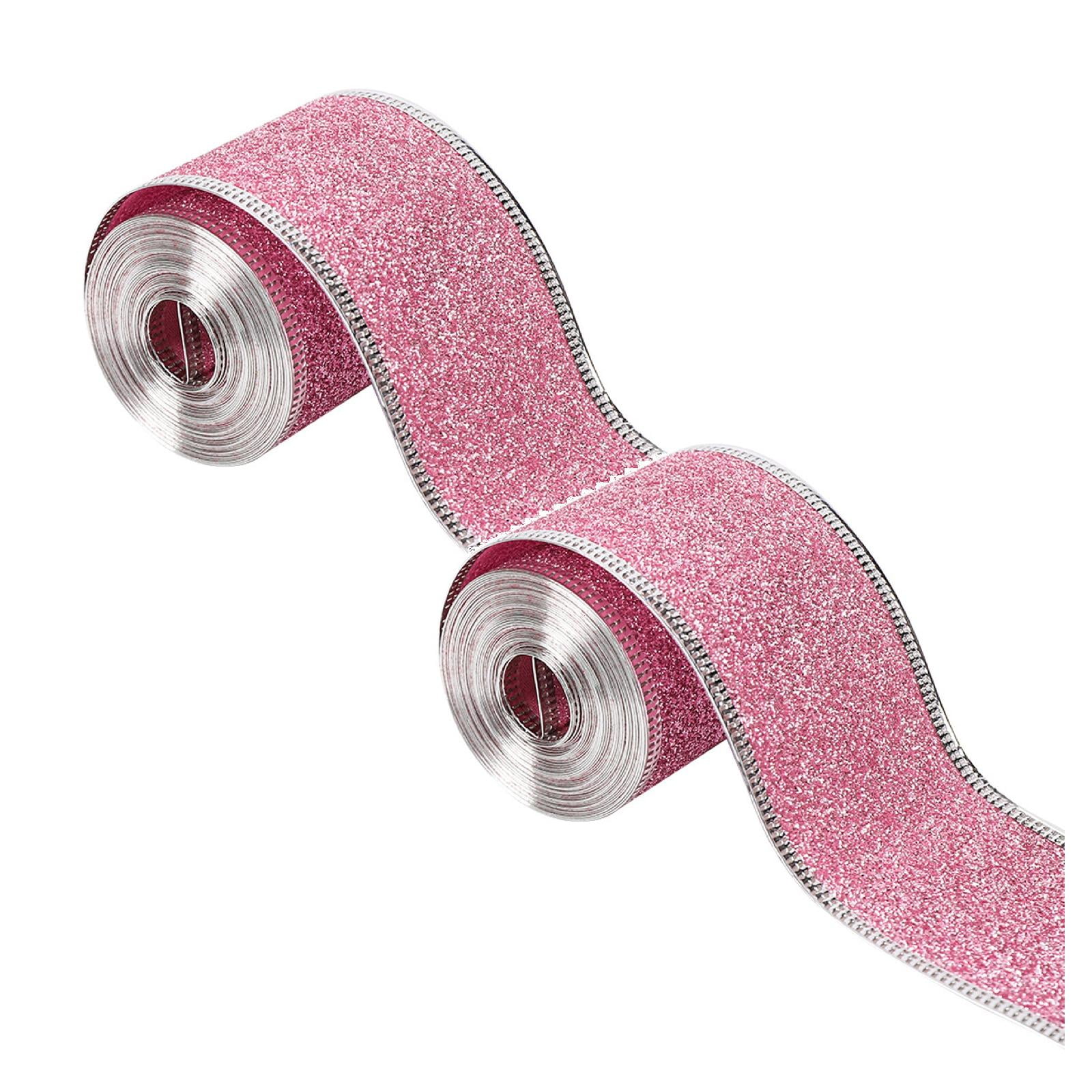 2 Roll 11 Yards Glitter Wired Ribbon with Metallic Edge, 2 Inch ...