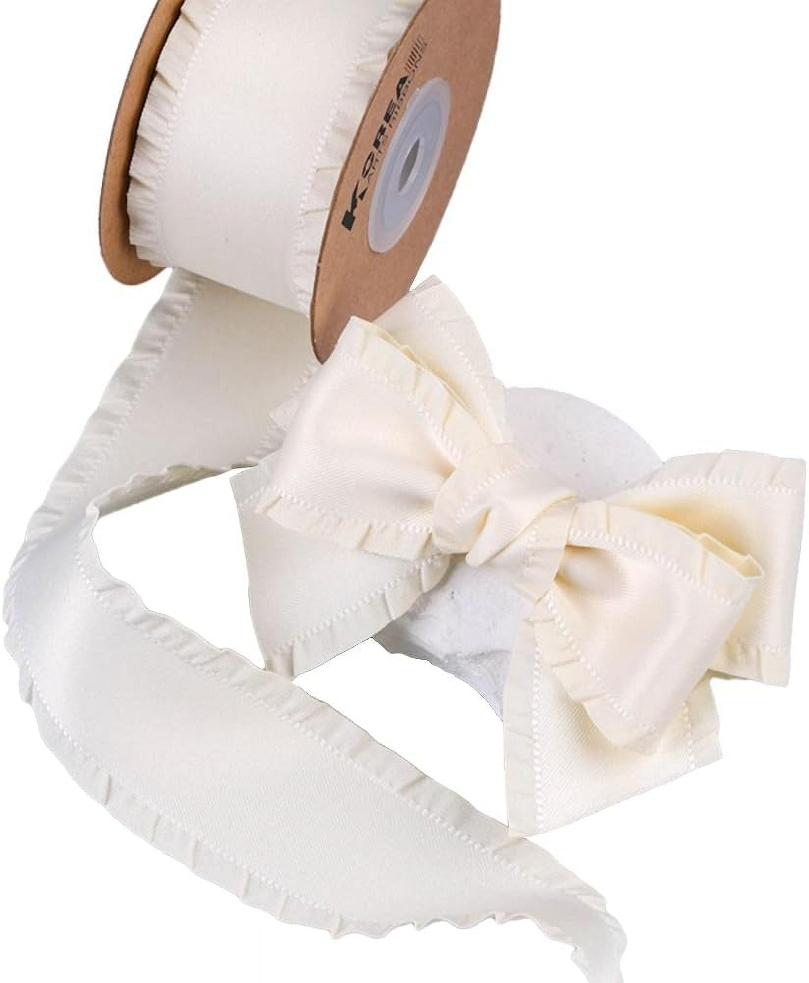 2 Roll 20 Yards White Ruffle Edge Ribbon Cream Soild Fabric Ribbon ...