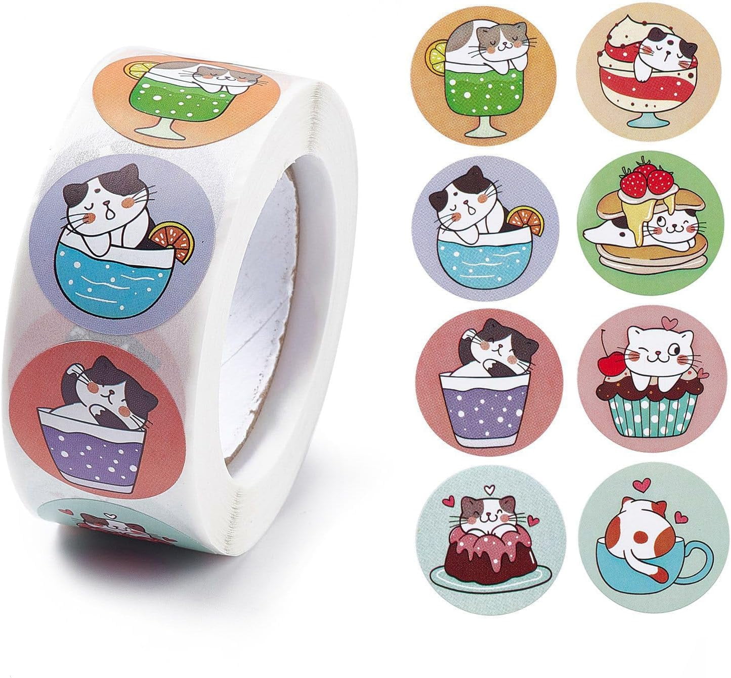 2 Roll 8 Patterns Paper Cartoon Sticker Rolls Round Dot Decals for ...