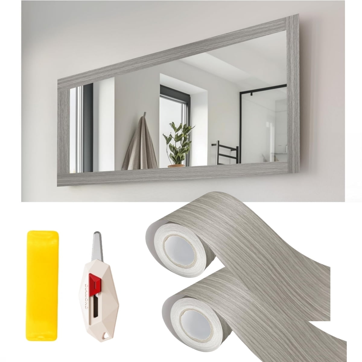 2 Roll Bathroom Mirror Frame Border Sticker Stick Wood Grain Wallpaper ...
