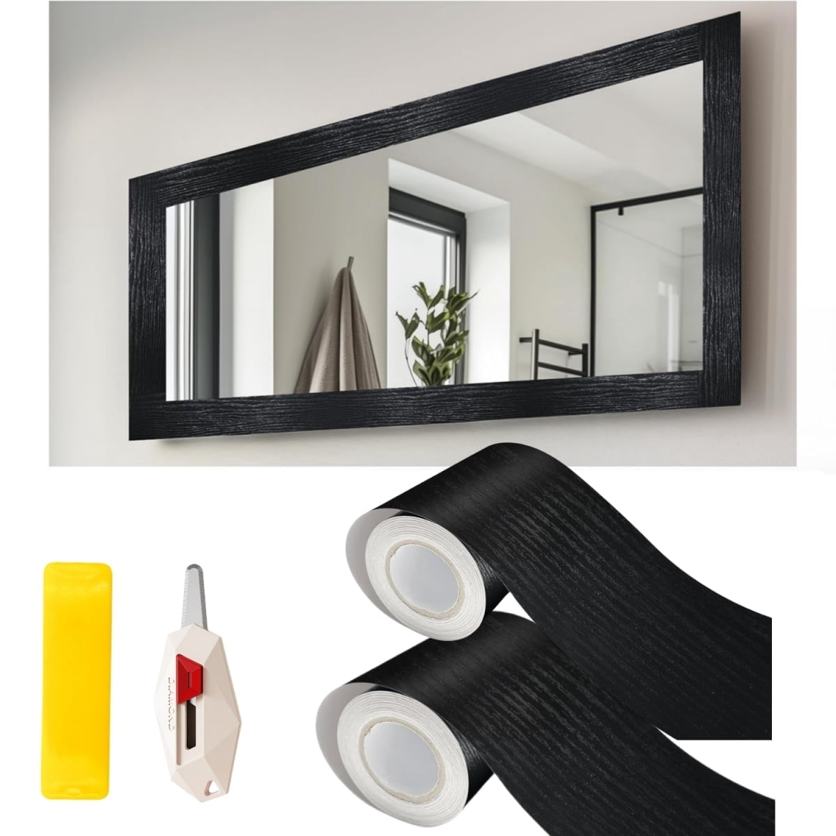 2 Roll Bathroom Mirror Frame Border Sticker Stick Wood Grain Wallpaper ...
