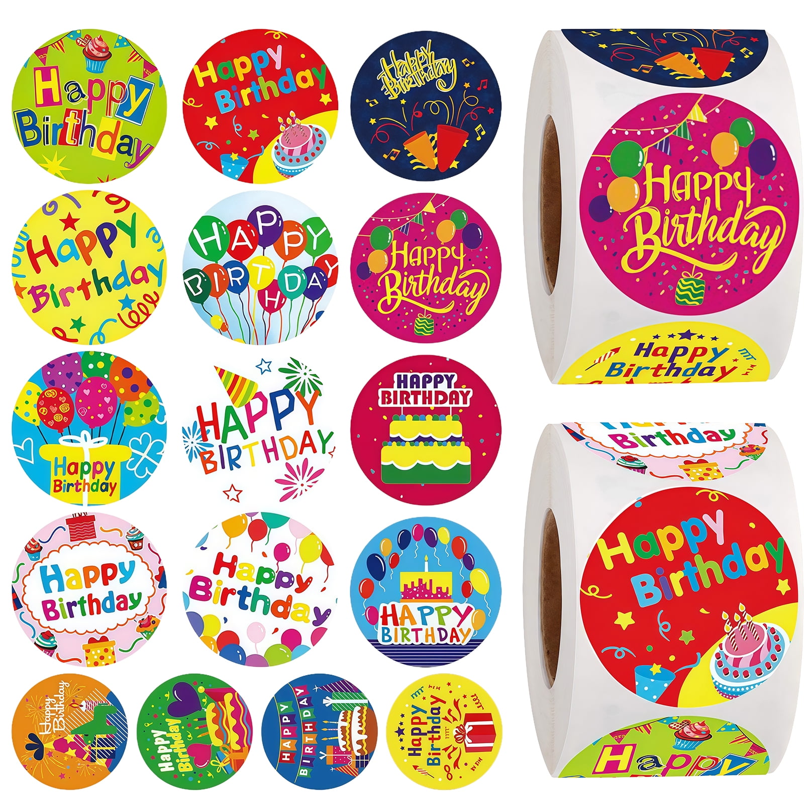 2 Roll Birthday Celebration Sticker Round Shape Design Kids Safe ...