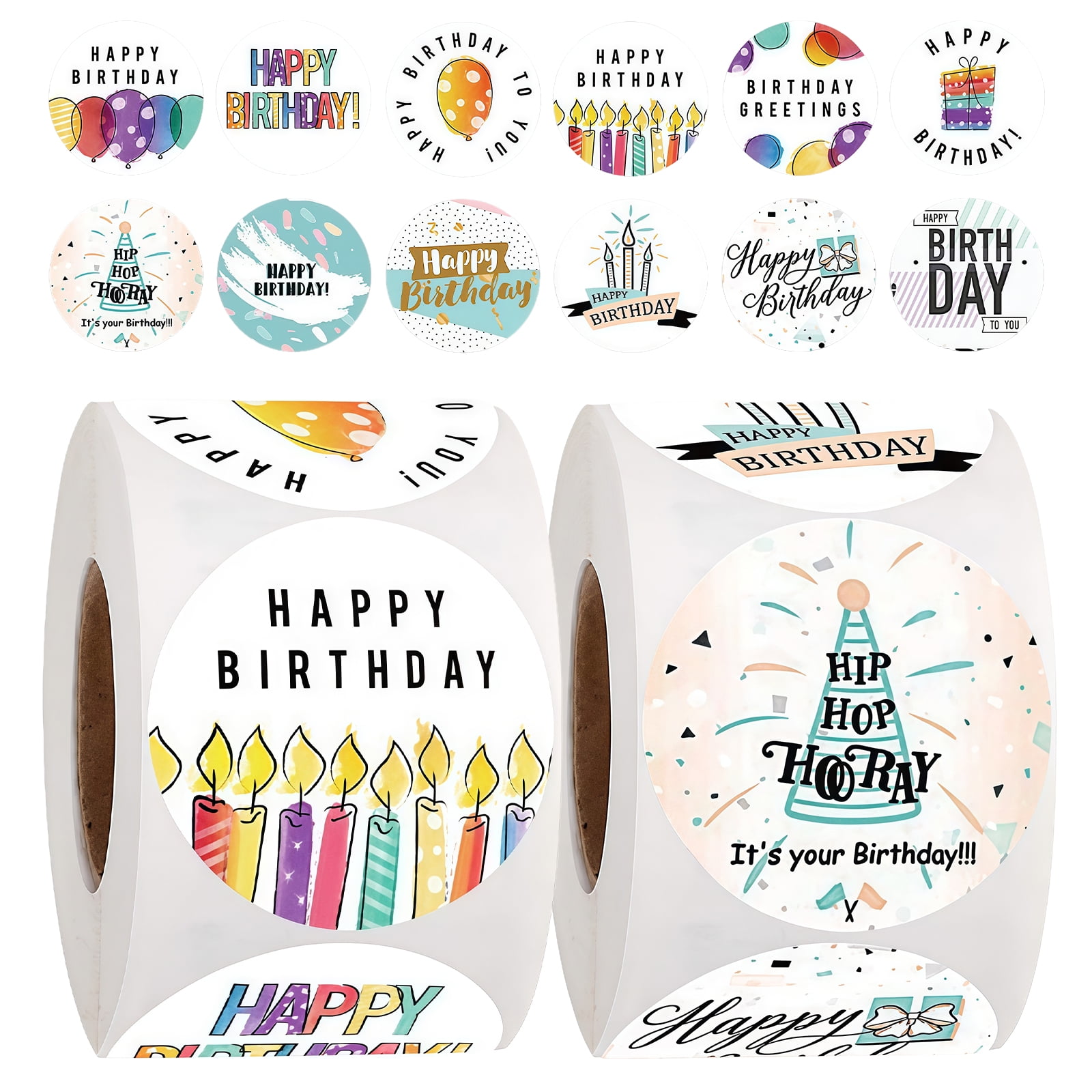 2 Roll Birthday Celebration Sticker Round Shape Design Kids Safe ...