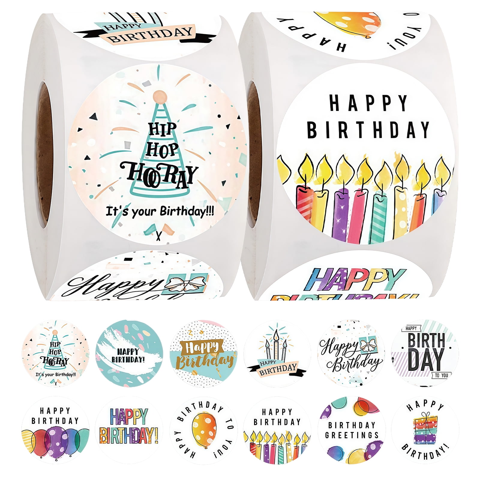 2 Roll Birthday Celebration Sticker Round Shape Design Kids Safe ...