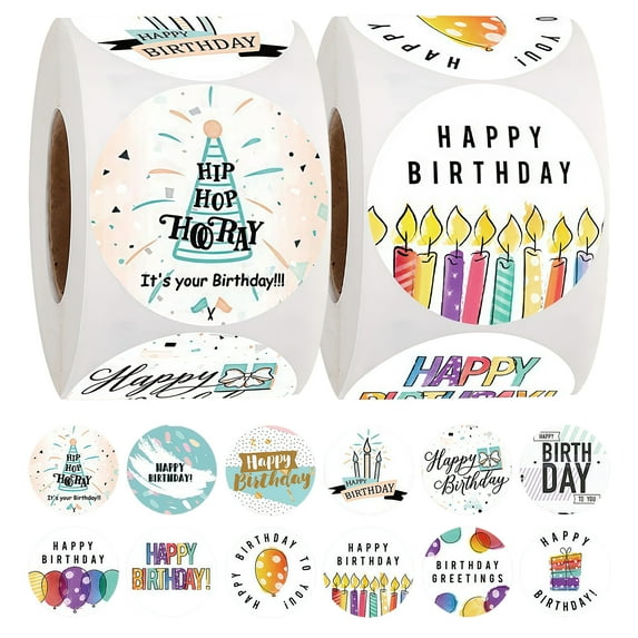 2 Roll Birthday Celebration Sticker Round Shape Design Kids Safe ...