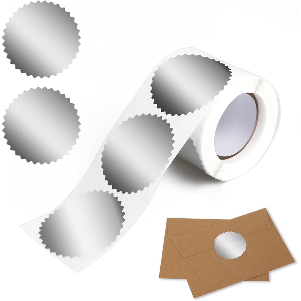 2 Roll Blank Labels Stickers,Round Adhesive Stickers,Silver Foil ...