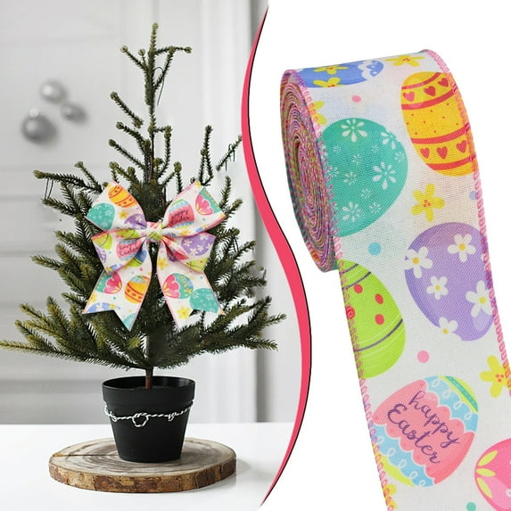 2 Roll Easter Ribbon Easter Wired Ribbon for Crafts Wrapping for Party ...