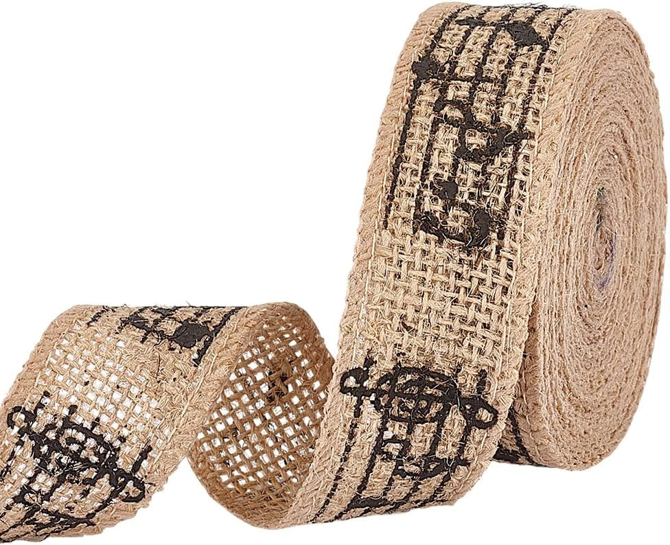 2 Roll Musical Note Print Burlap Ribbons Tan 1-1/8 inch(30mm) about 5. ...