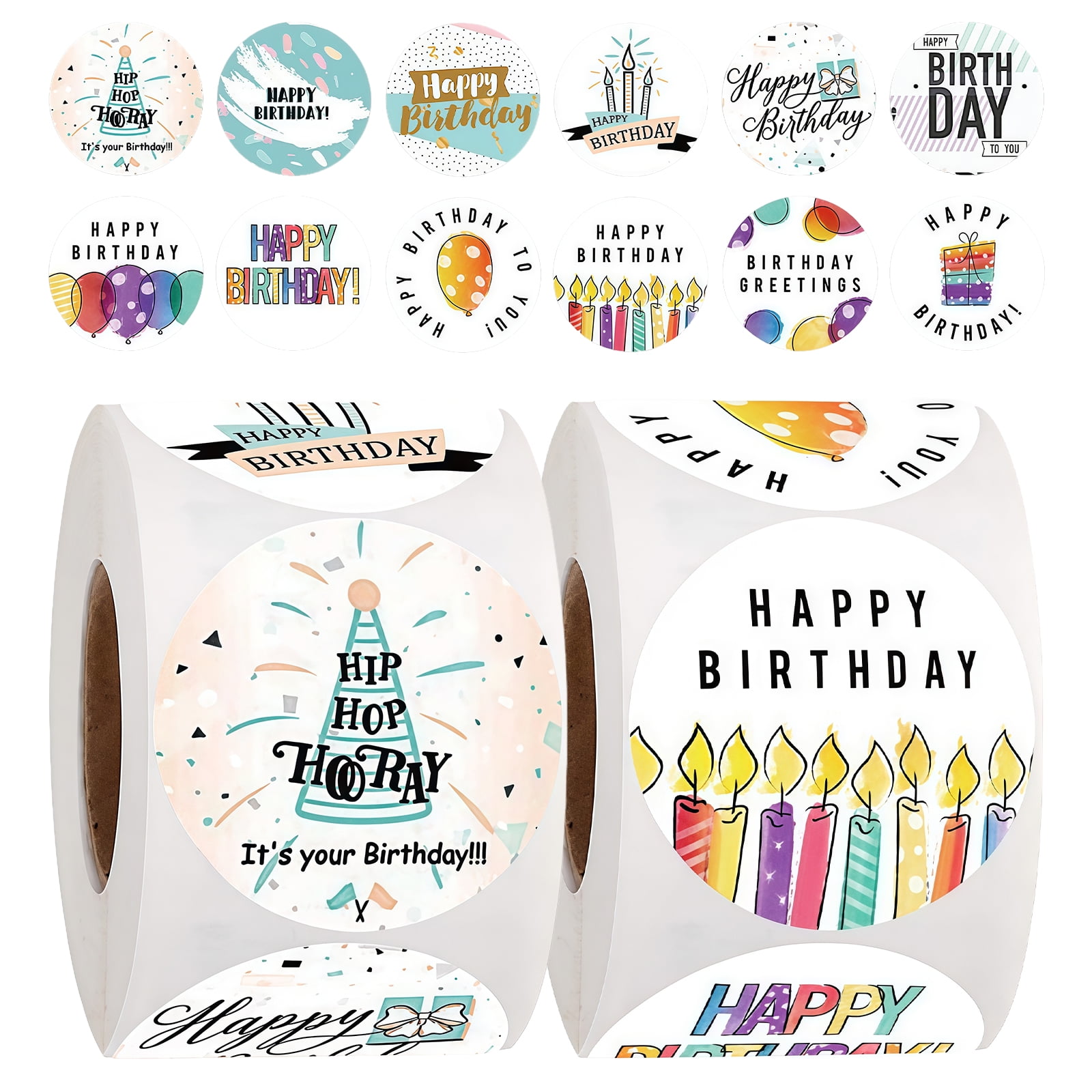 2 Roll Round Happy Birthday Decal Strong Adhesive Backing Safe For ...