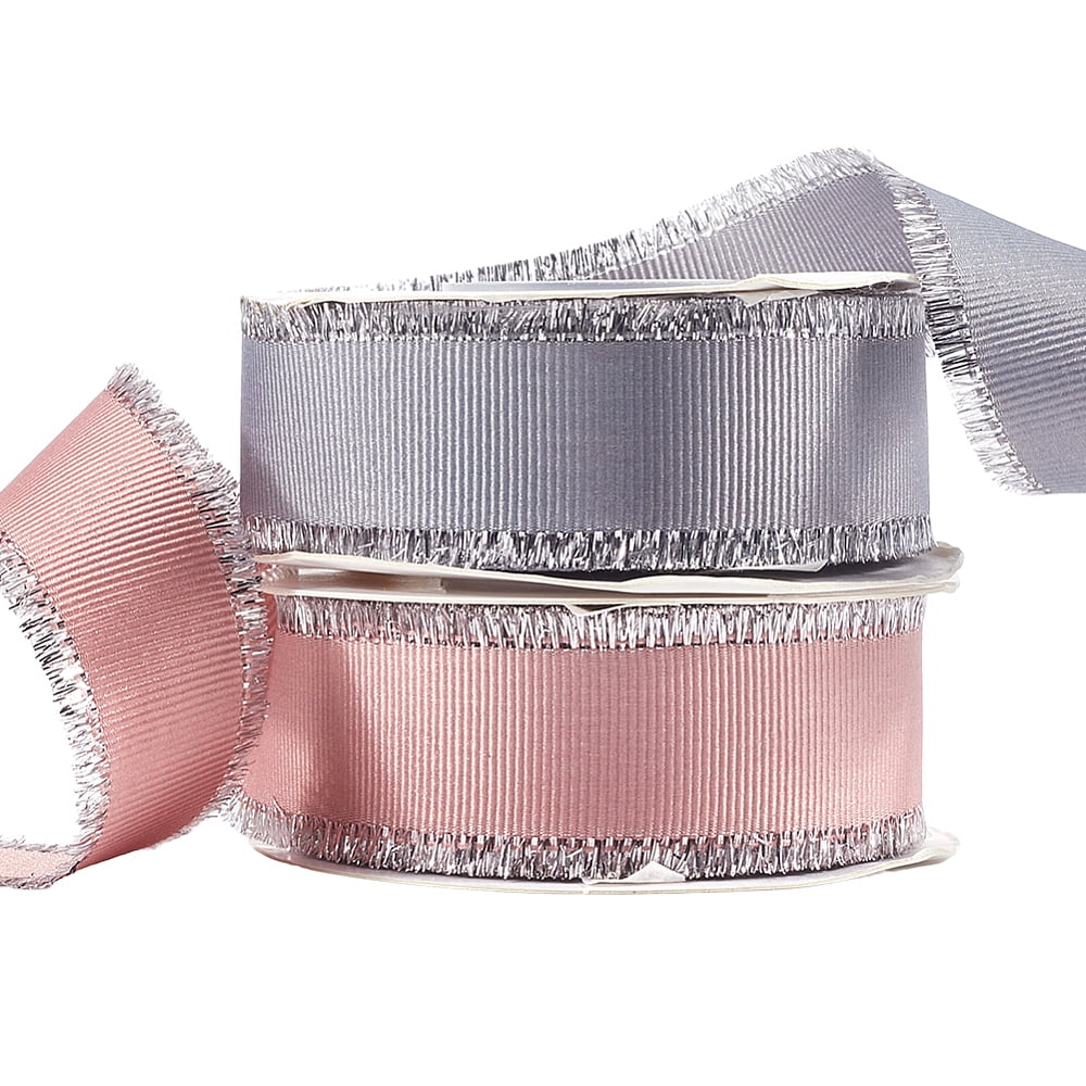 2 Rolll 2 Colors Polyester Frayed Grosgrain Ribbons with Fringe Tassel ...