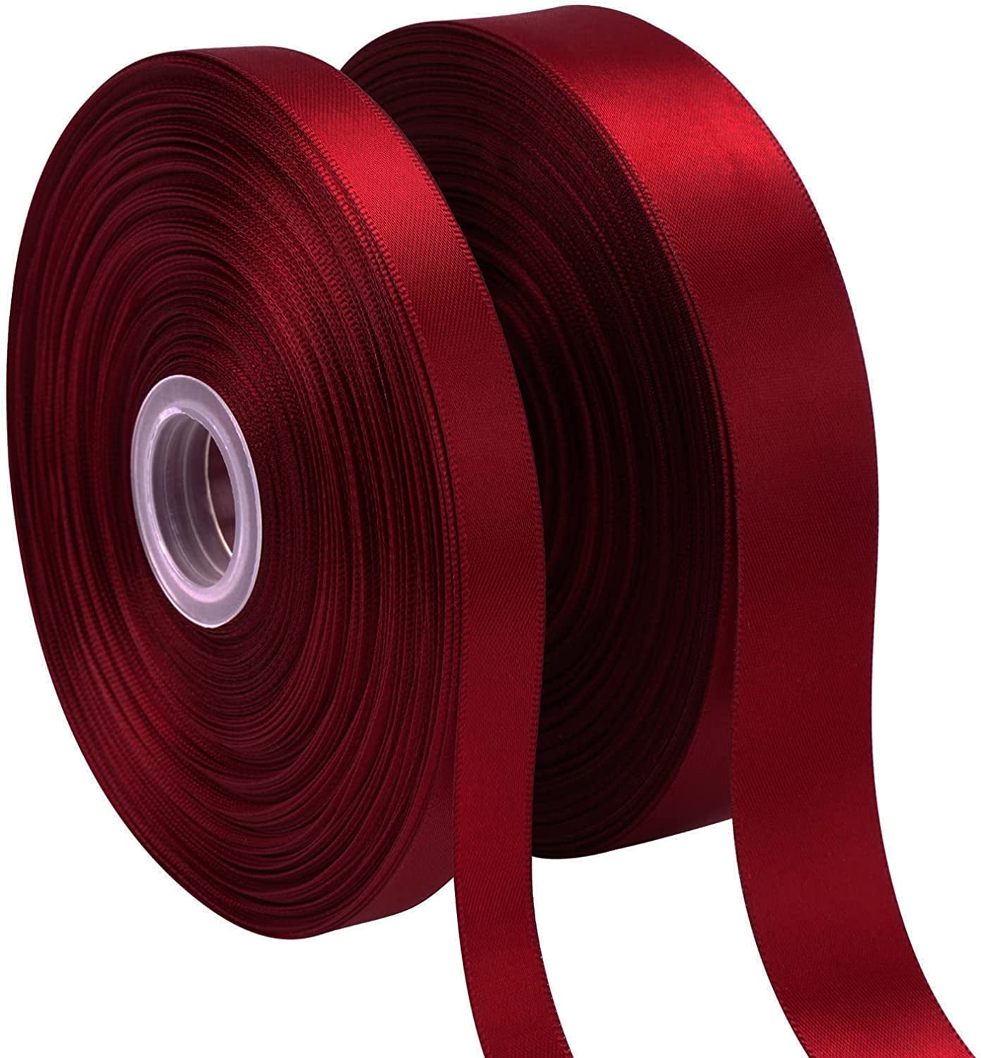 2 Rolls (1”×50 Yards 1/2”×50 Yards) Burgundy/Maroon Satin Ribbon for ...