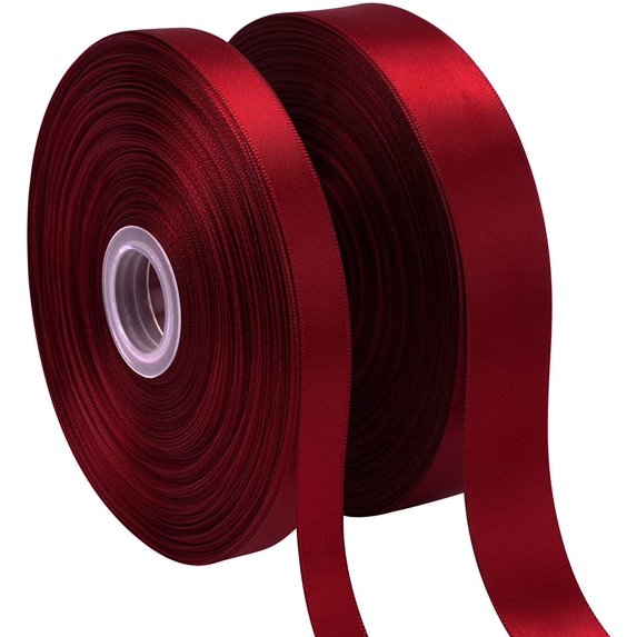 2 Rolls (1”×50 Yards 1/2”×50 Yards) Burgundy/Maroon Satin Ribbon for ...