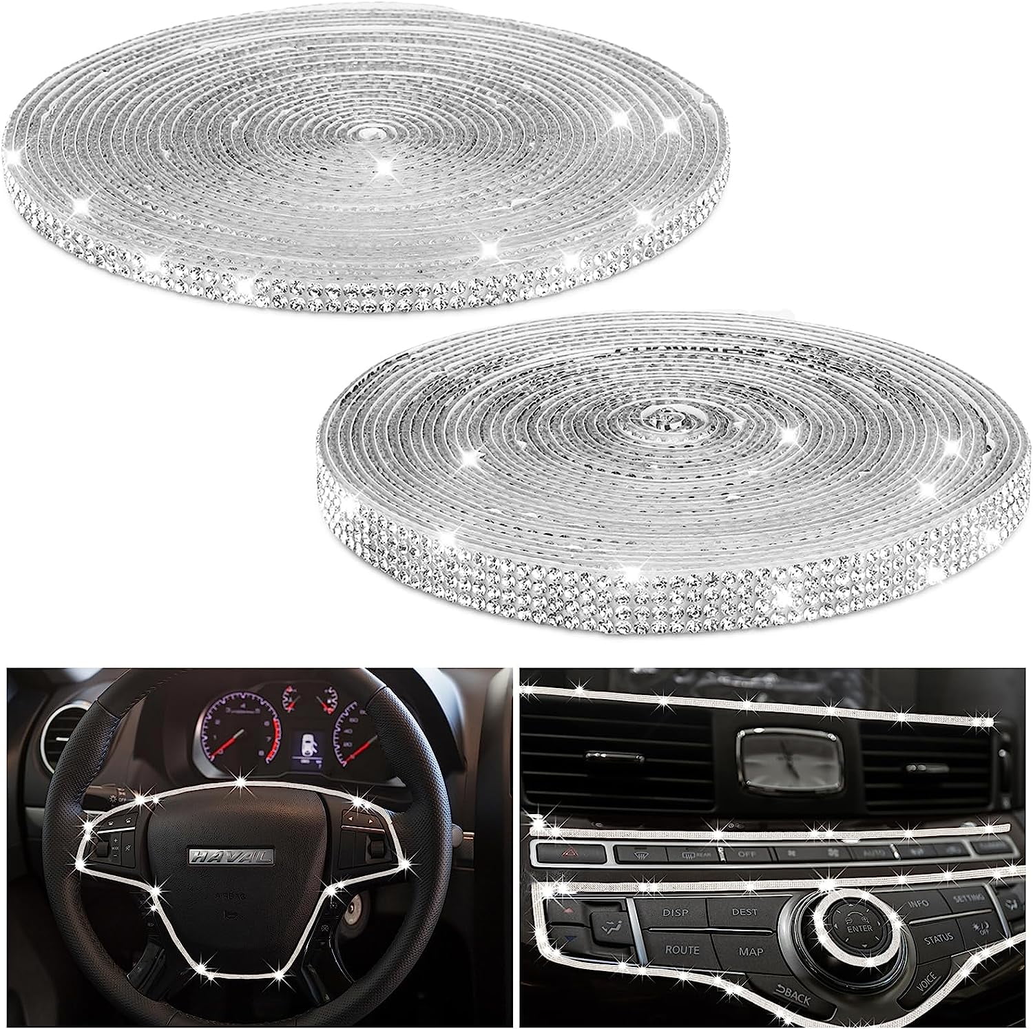 2 Rolls 10 Yard Bling Car Trim Self Adhesive Bling Car Interior ...
