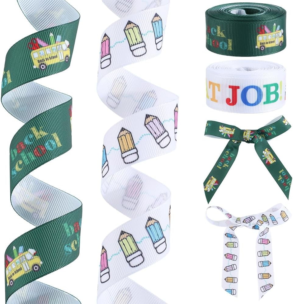 2 Rolls 10 Yards 2 Style Back to School Ribbon 7/8 Inch Wide Pencil Bus ...