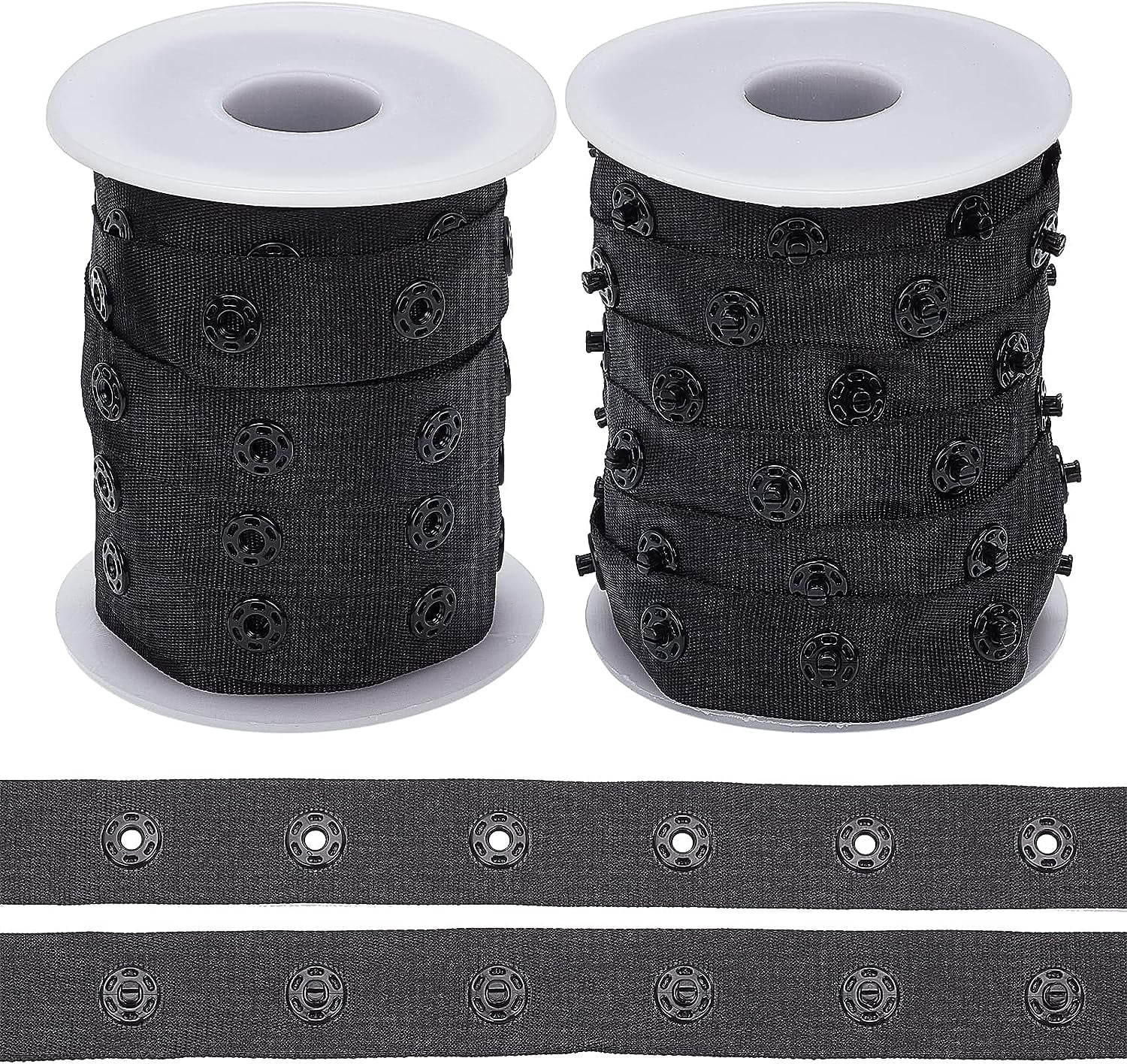 2 Rolls 10 Yards/Roll Black Snap Button Tape Polyester Snap Button Trim ...