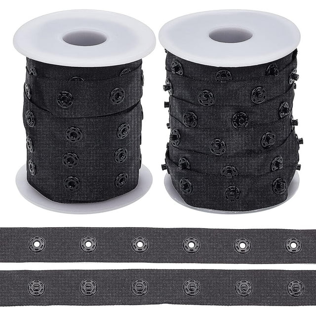 2 Rolls 10 Yards/Roll Black Snap Button Tape Polyester Snap Button Trim ...