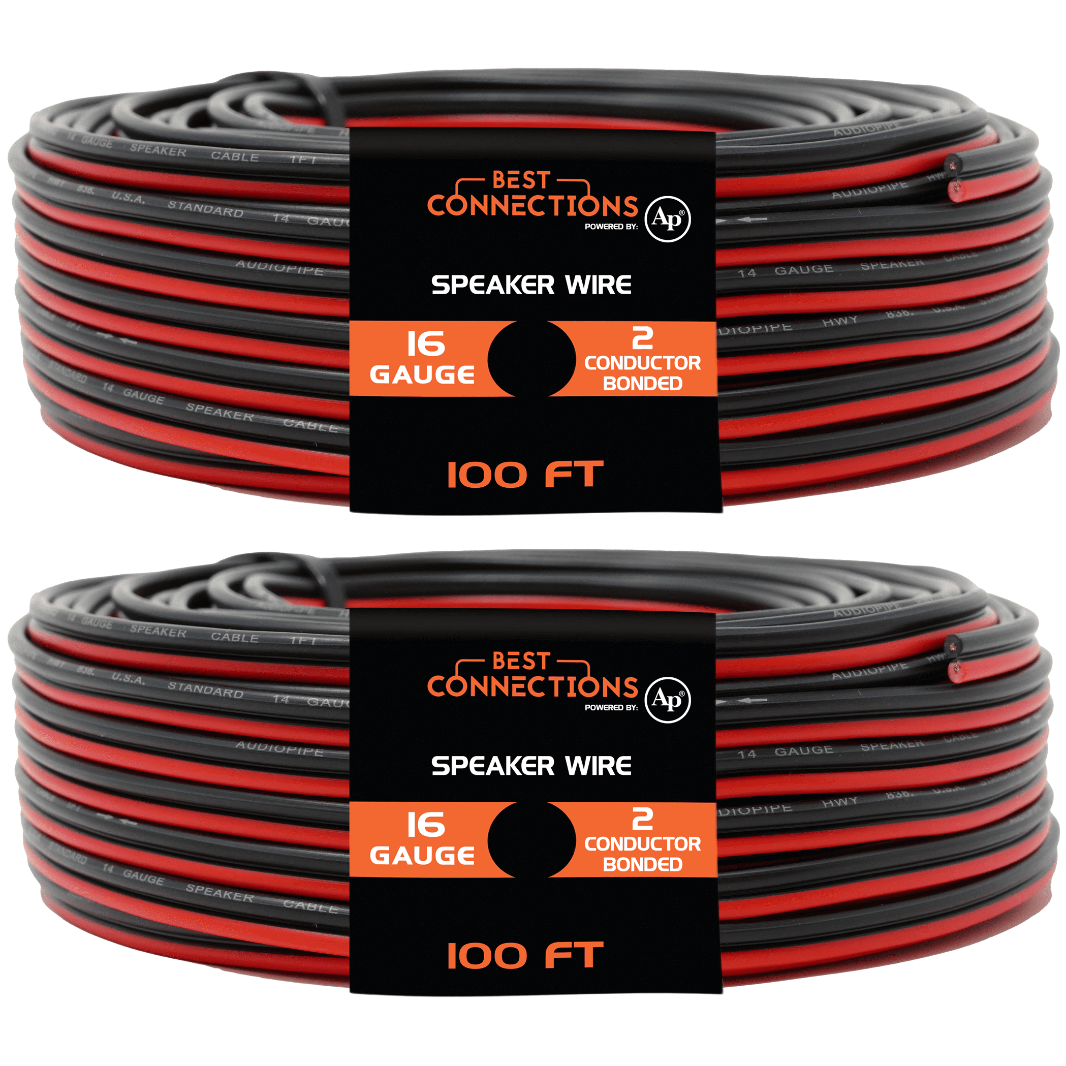 Audiopipe 16 Gauge Copper Cable Speaker Wire, 2 Rolls 100 Feet, Heavy ...