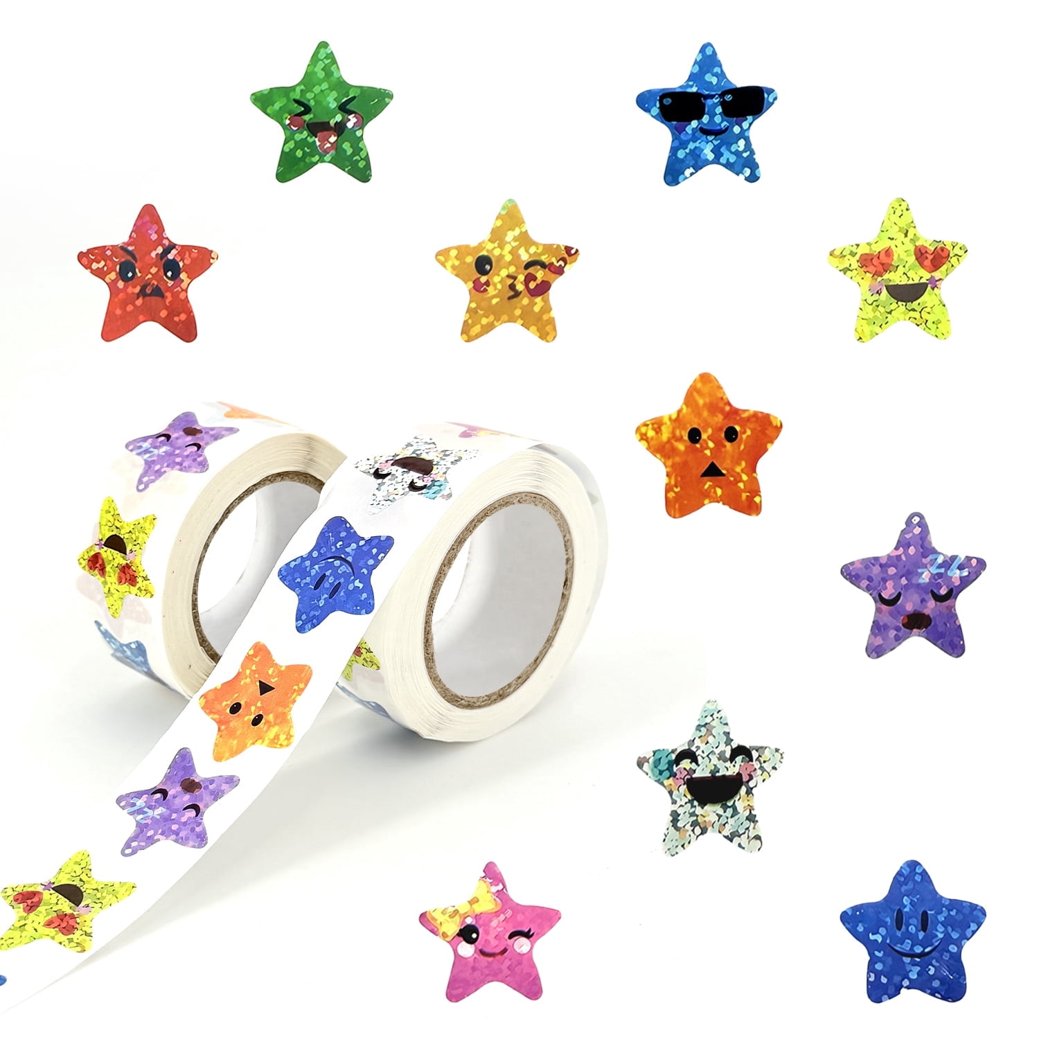 2 Rolls 1000 Pcs Star Expression Stickers for Reward, 1 inch 10 Colors ...