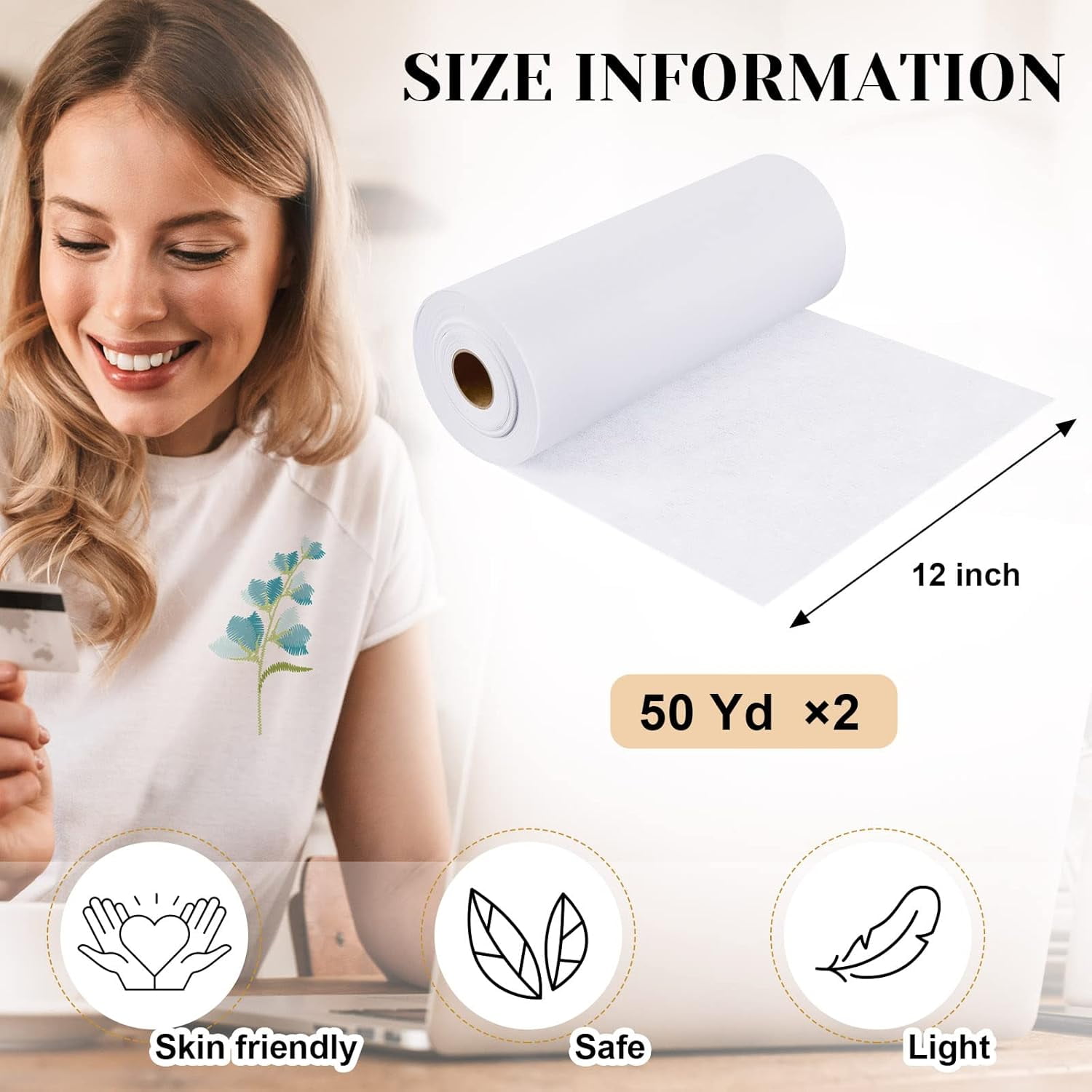 2 Rolls 12'' x 50 Yd Tear Away Embroidery Stabilizer, Medium Weight for ...